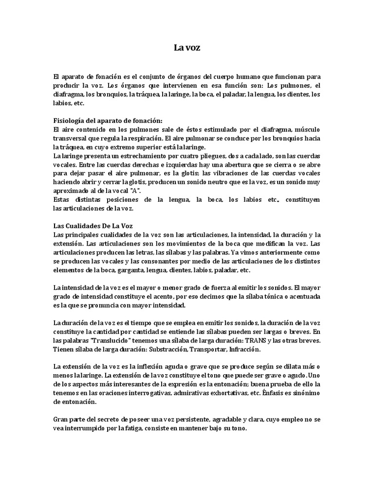 Anatomía y Cualidades de la Voz | PDF | Garganta Humana | Comunicación oral