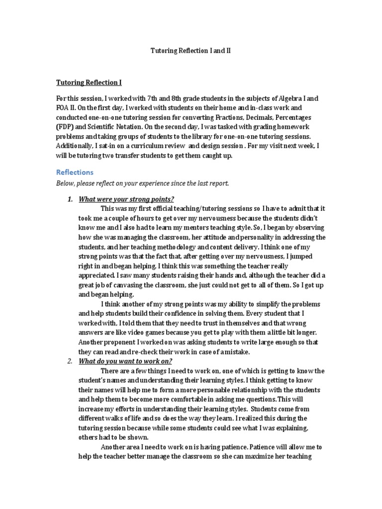 Tutoring Reflection I and II | PDF | Classroom Management | Classroom