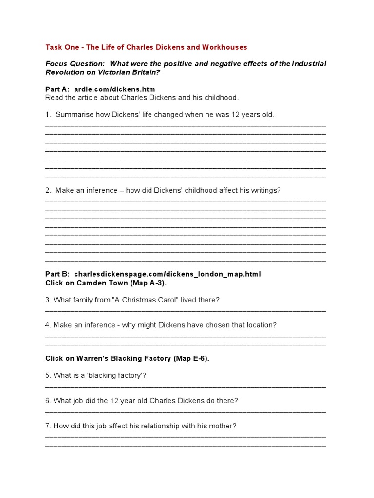 Charles Dickens Webquest Worksheets | PDF | Victorian Era | Charles Dickens