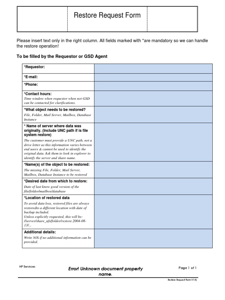 Restore Request | PDF