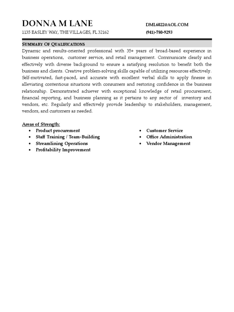 Donna's New Resume | PDF | Retail | Sales