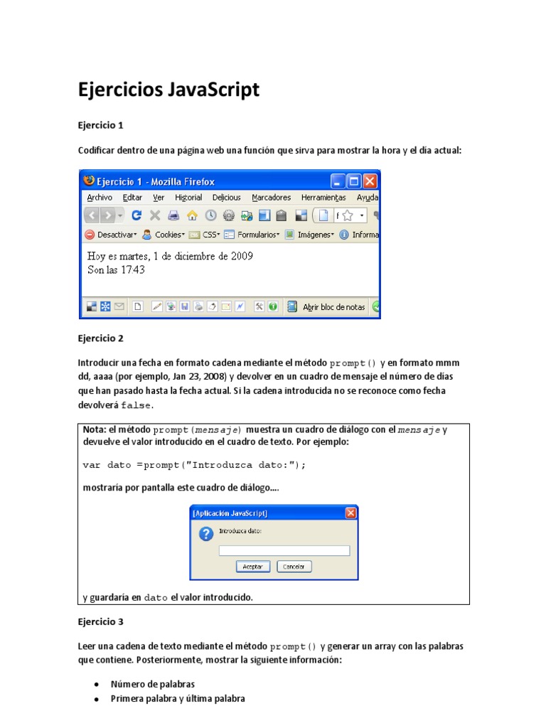 Ejercicios Javascript | PDF | Script Java | HTML