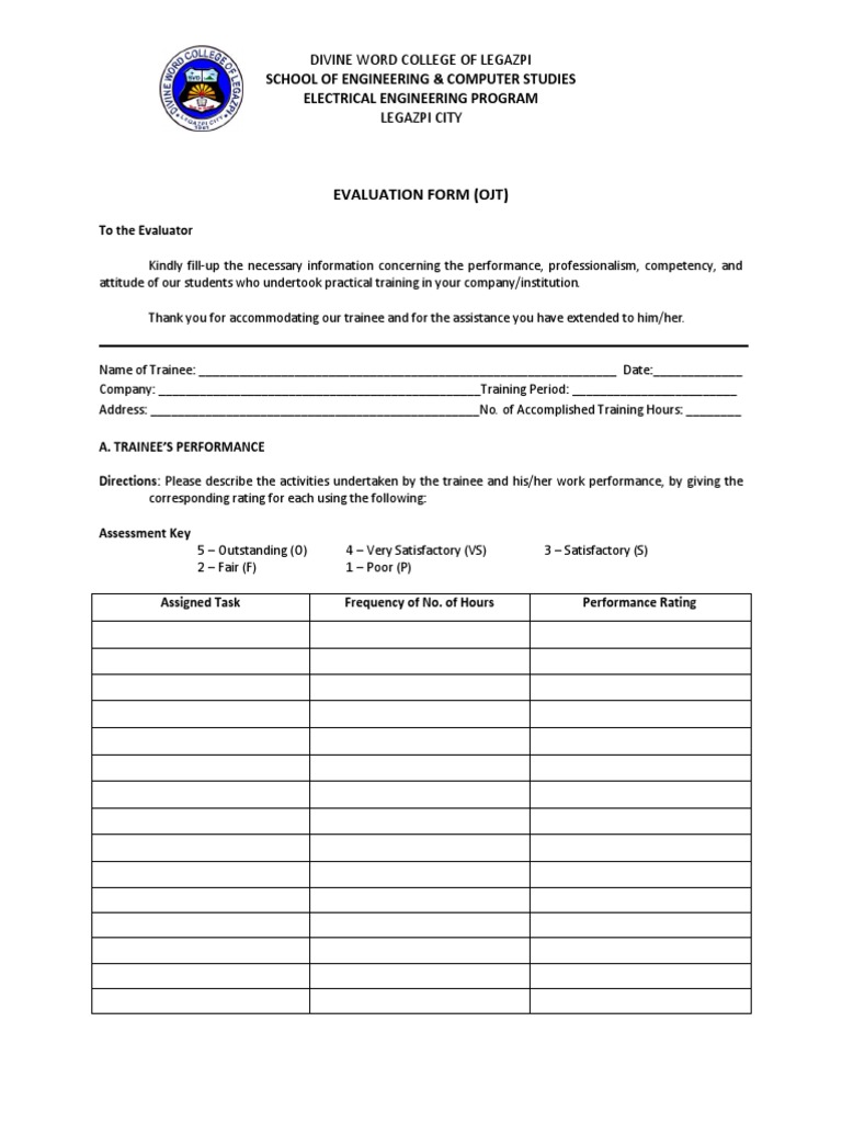 Evaluation Form Ojt | PDF | Competence (Human Resources) | Engineering