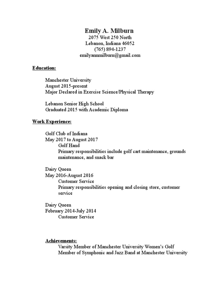 Emily Milburn's Resume and Experience | PDF | Wellness