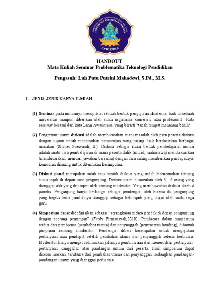 HANDOUT Mata Kuliah Seminar Problematika | PDF