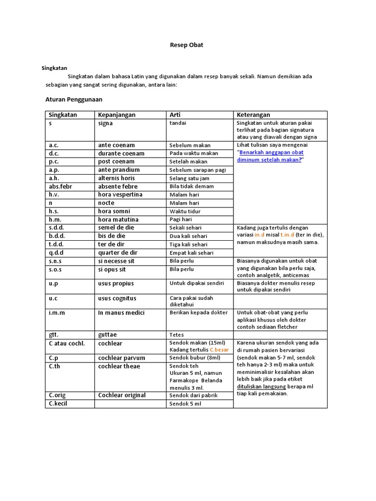 Singkatan Latin Untuk Resep Apoteker | PDF