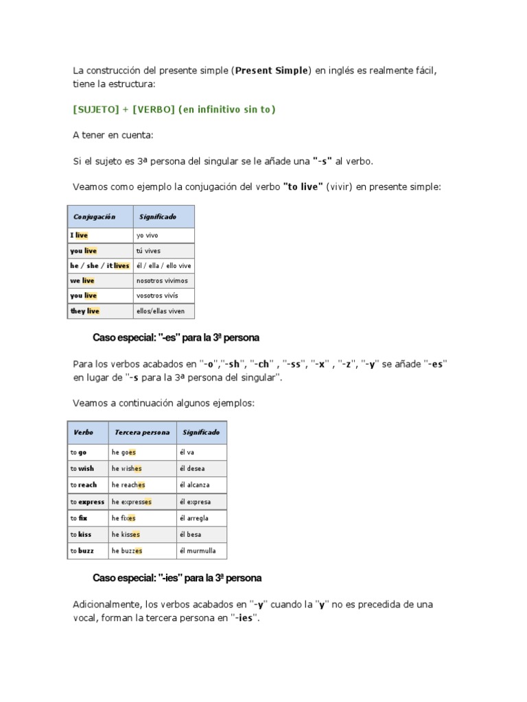 La Construcción Del Presente Simple | PDF | Verbo | Conjugación gramatical