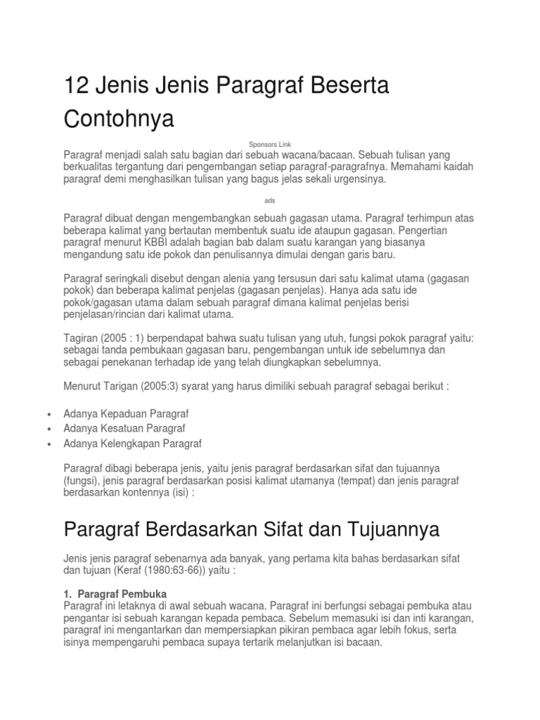 Jenis Jenis Paragraf Dan Contohnya - Aneka Contoh