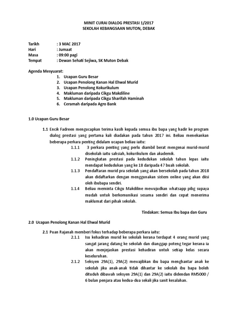 Minit Mesyuarat Dialog Prestasi | PDF
