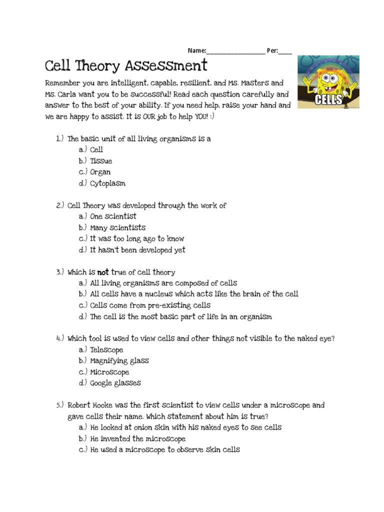 Ms Cell Theory Test | PDF | Cell (Biology) | Life Sciences