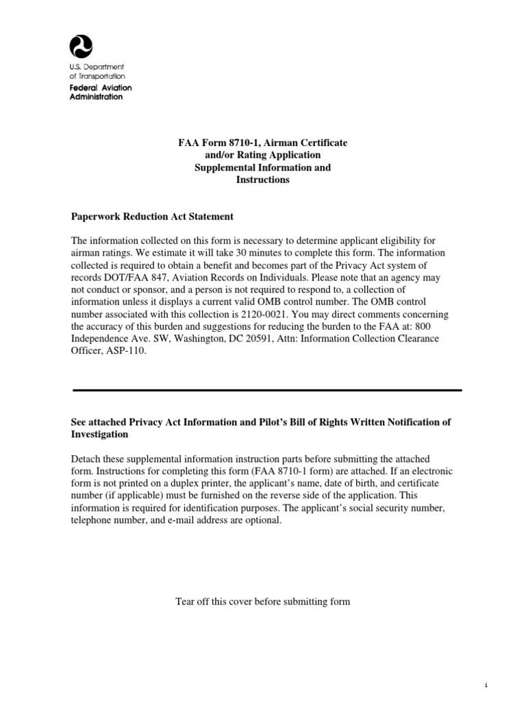 Faa Form 8710-1 Airman Certificate and or Rating Application ...