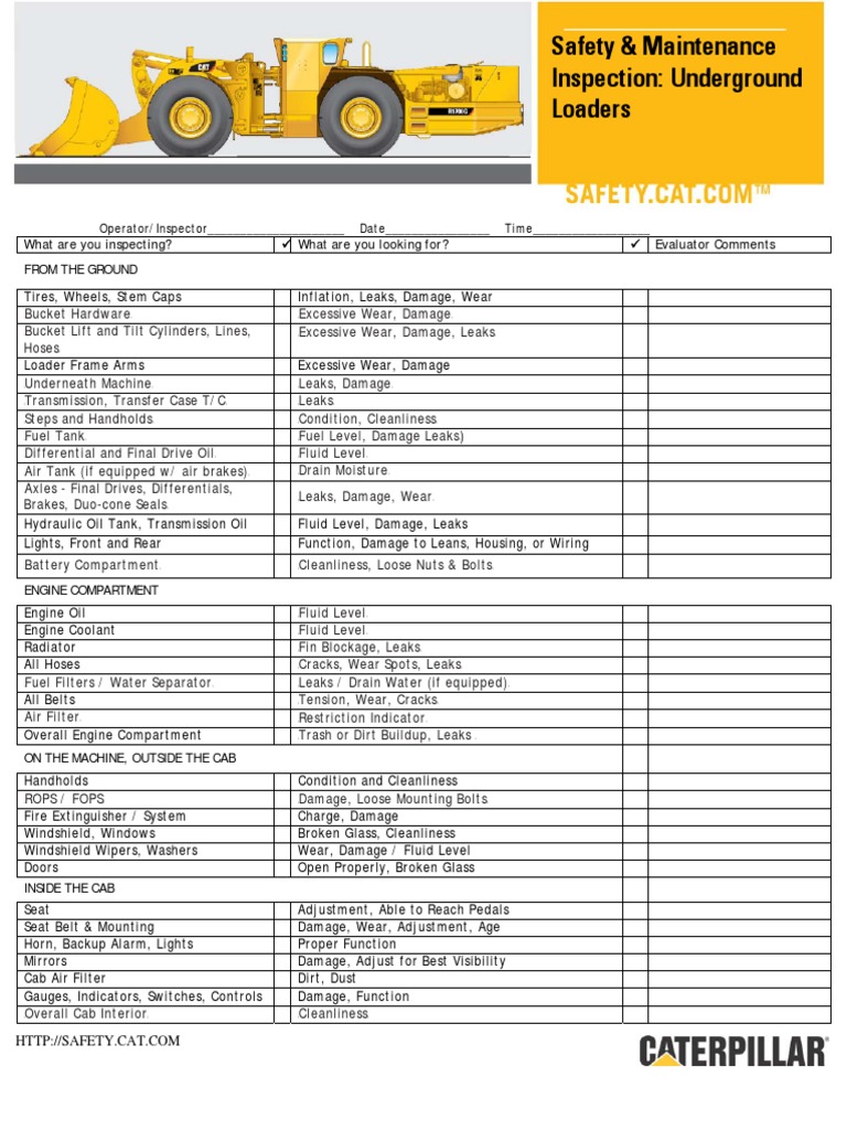 Safety & Maintenance Checklist Underground Loaders | PDF | Transport