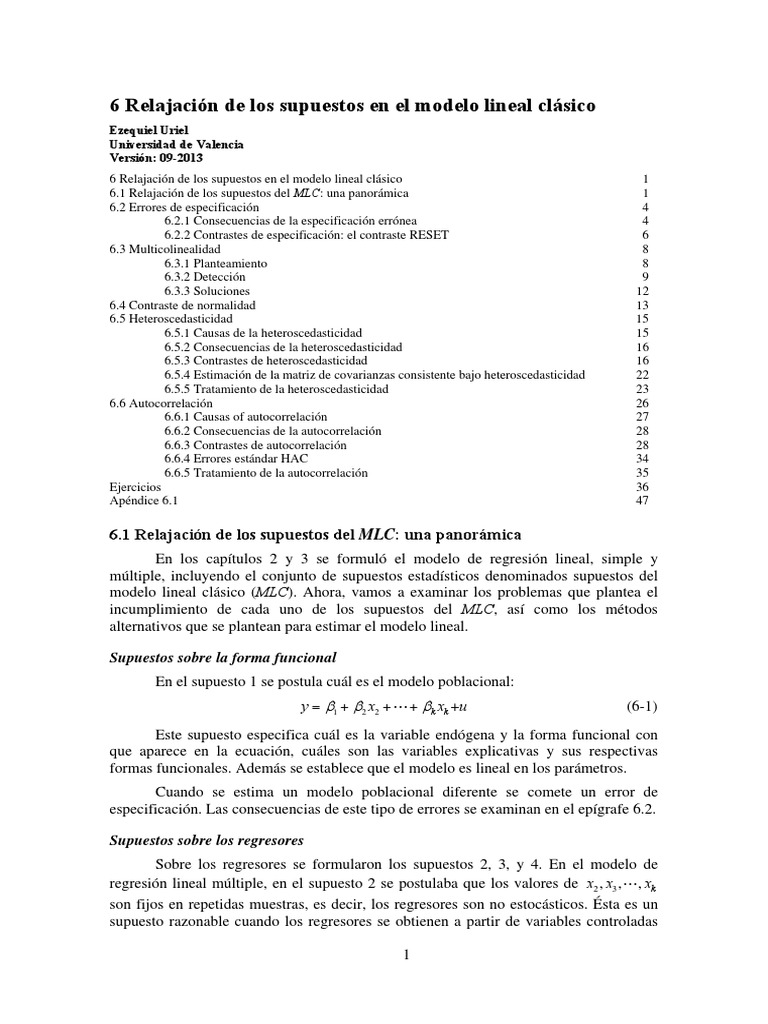6 Relajacion de Los Supuestos en El Modelo Lineal Clasico | PDF | Multicolinealidad | Estimador