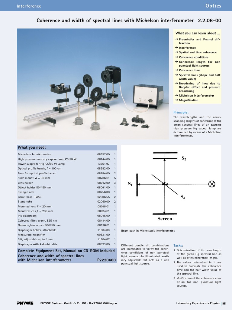 Coherence and Width of Spectral Lines With Michelson Interferometer | PDF | Interferometry ...