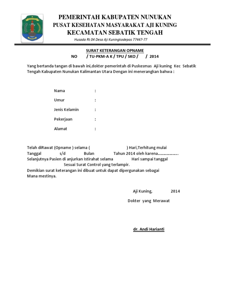 Surat Keterangan Opname Pasien 2014 | PDF | Kesehatan Holistik | Gaya Hidup