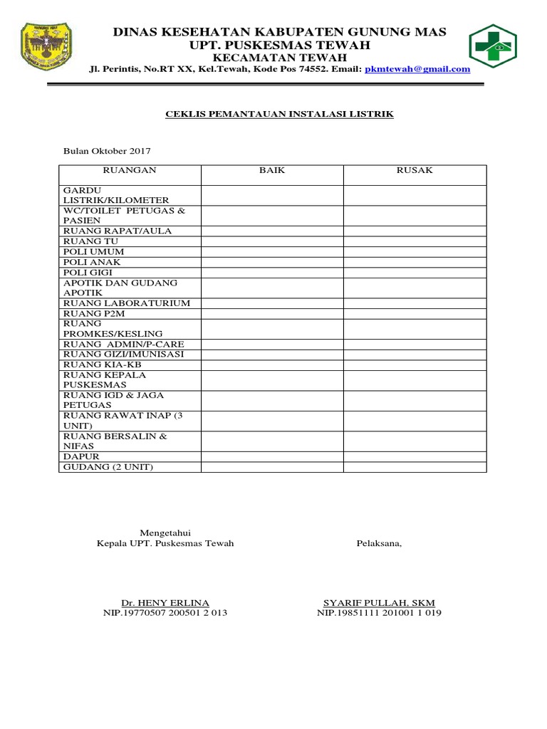 Ceklis Pemantauan Dan Pemeliharaan Listrik | PDF