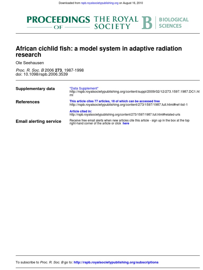 Research African Cichlid Fish: A Model System in Adaptive Radiation ...