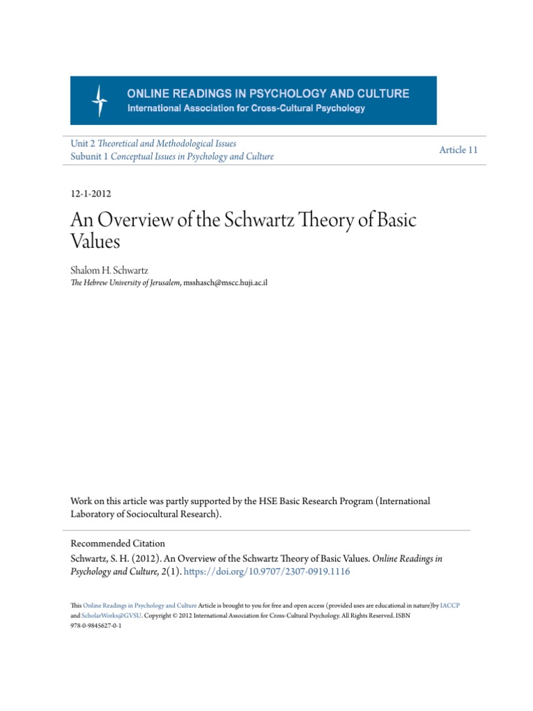 An Overview of The Schwartz Theory of Basic Values | PDF | Value ...