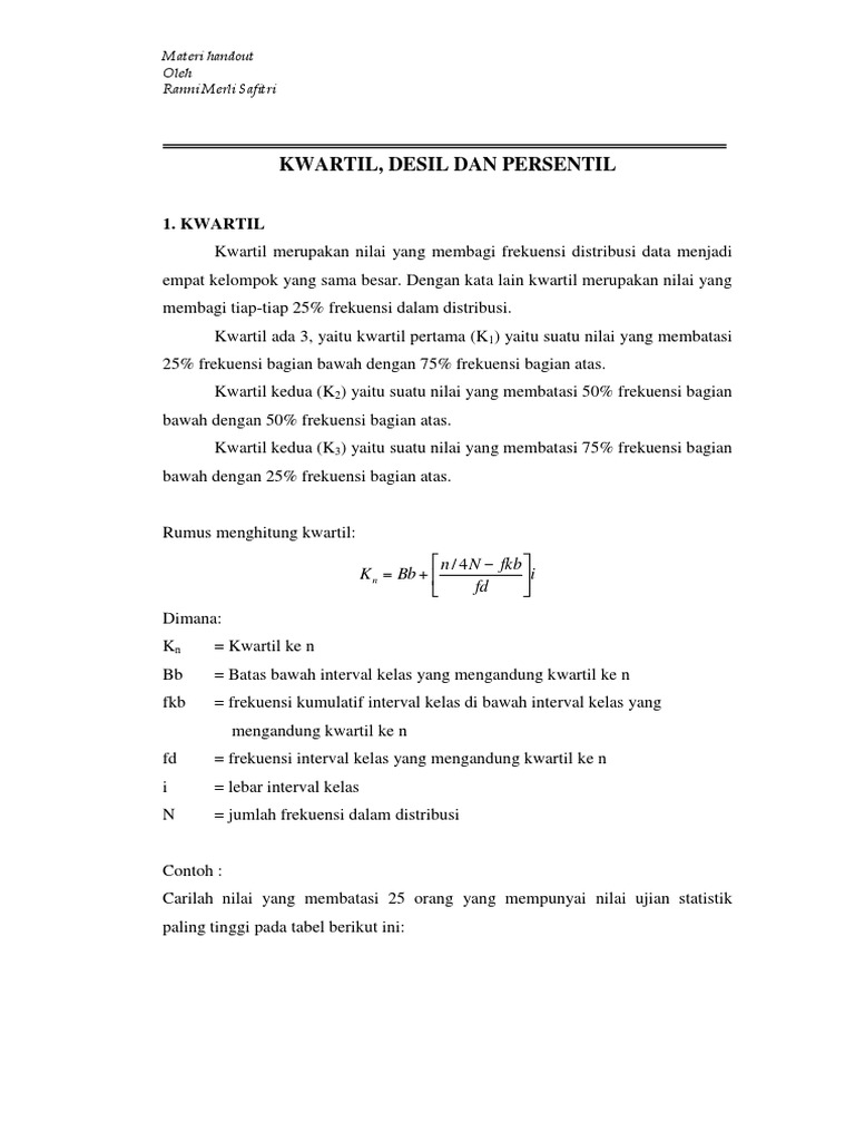 Kuartil, Desil Dan Persentil | PDF