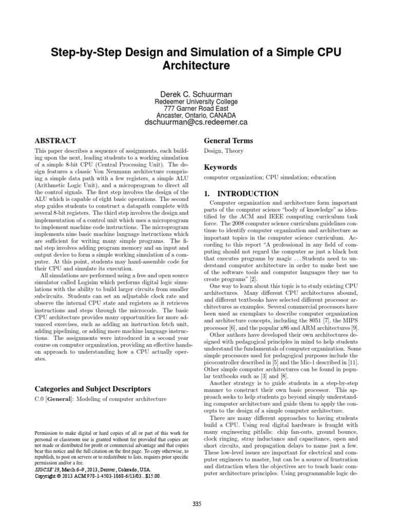 ACM - Step-By-Step Design and Simulation of A Simple CPU Architecture ...