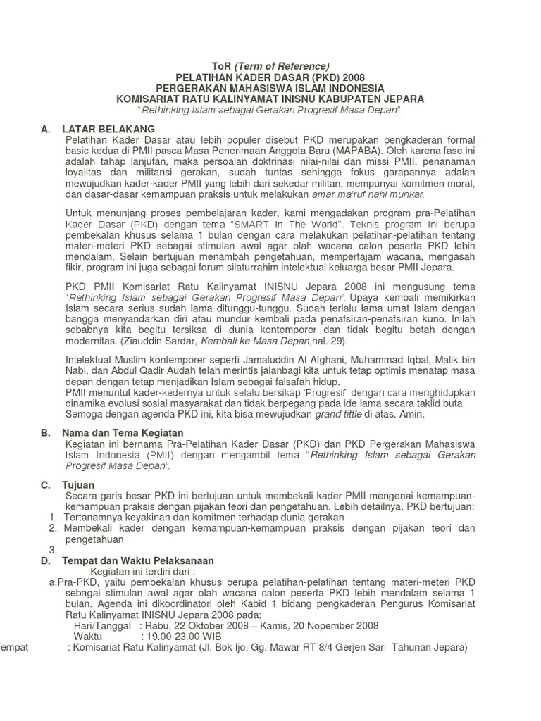 Contoh Tor Pelatihan | PDF