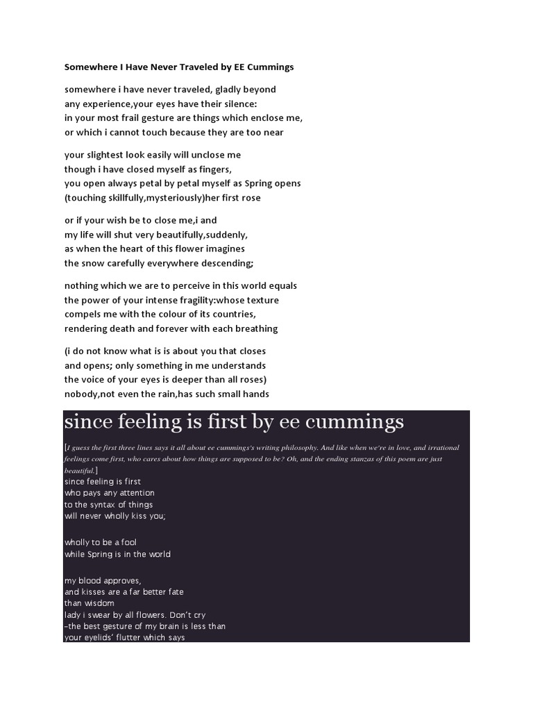 Since Feeling Is First by Ee Cummings | PDF