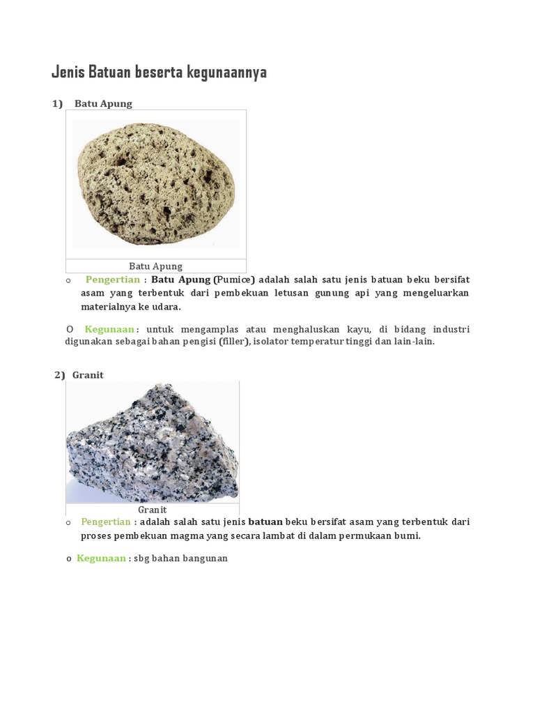 Jenis Batuan Beserta Kegunaannya | PDF