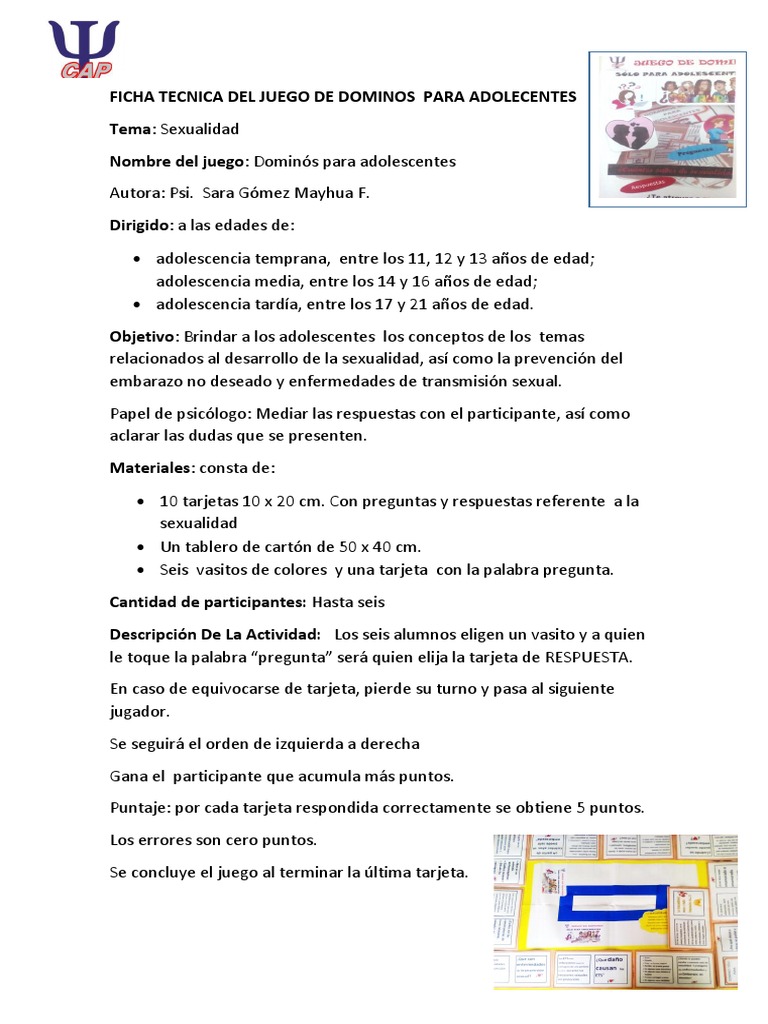 Ficha Tecnica Del Juego de Dominos para Adolecentes | PDF