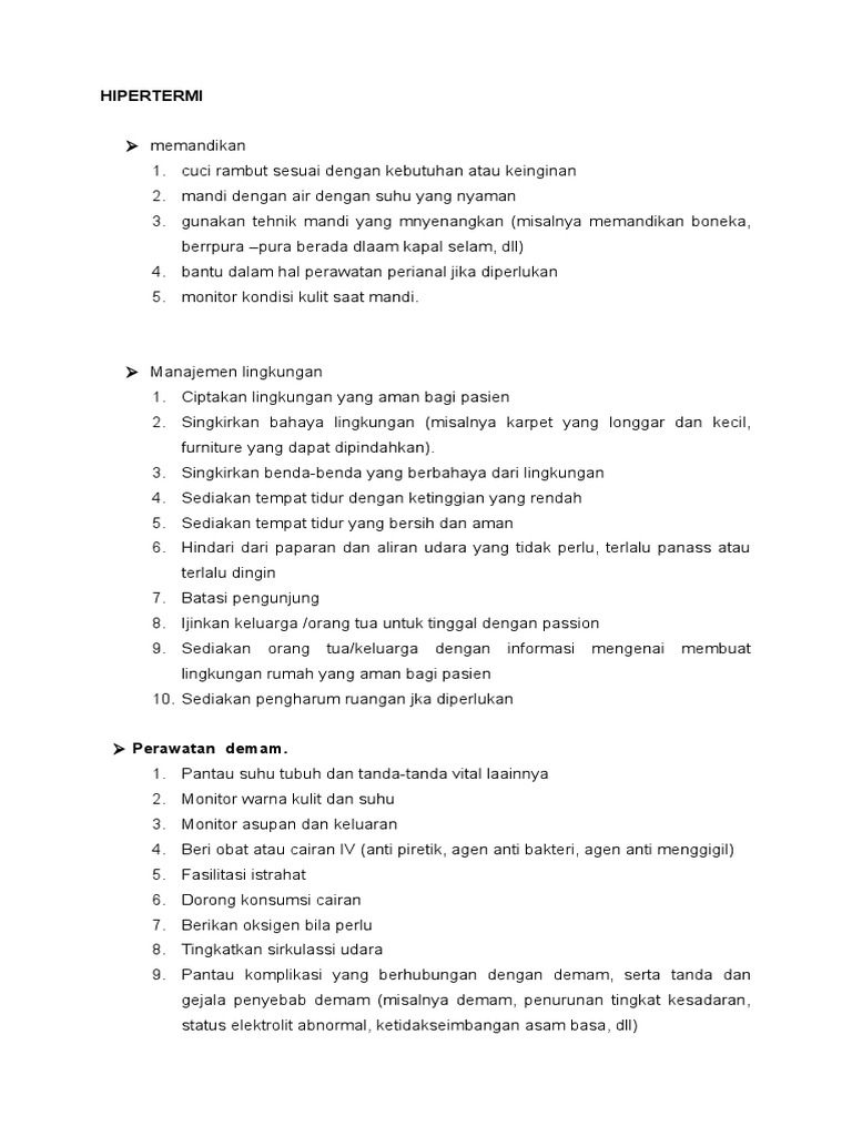 Panduan Perawatan Hipertermi Pasien | PDF | Kesehatan Holistik