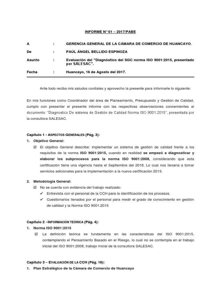 Informe #01 | Descargar gratis PDF | Sistema de manejo de calidad ...