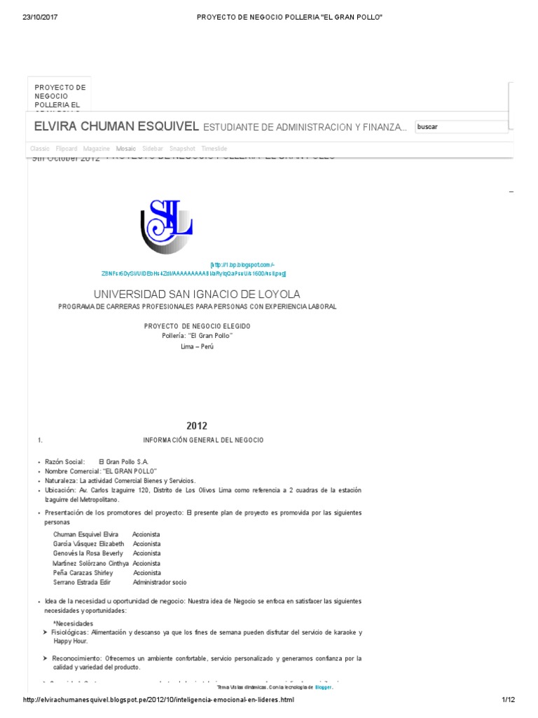 Proyecto de Negocio Polleria - El Gran Pollo | PDF | Análisis FODA ...