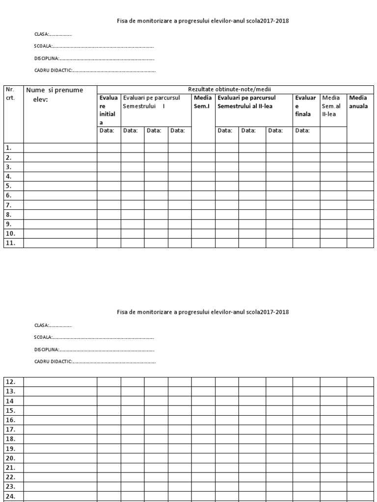 Fisa de Monitorizare A Progresului Elevilor | PDF