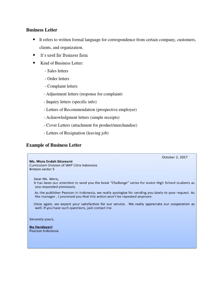 Business Letter Example For Students