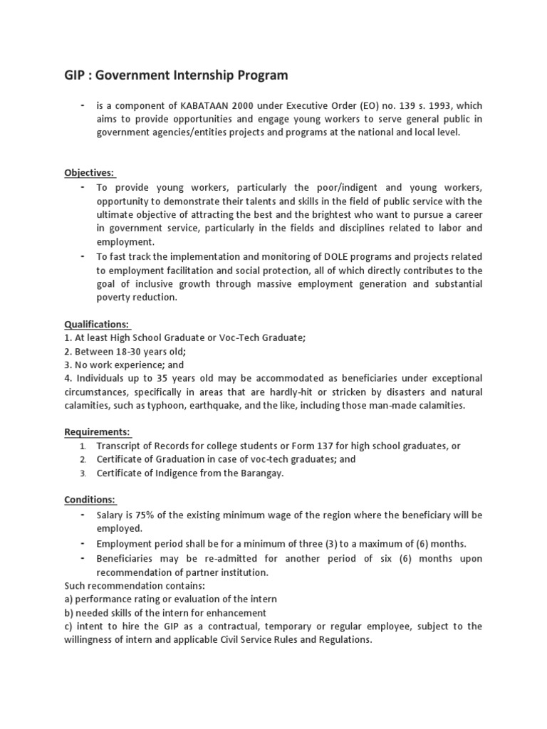 GIP: Government Internship Program: Objectives | PDF
