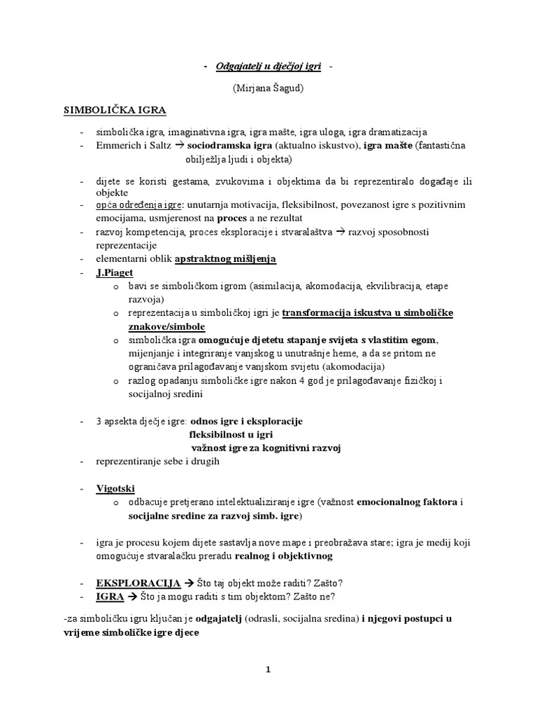 Sagud, M. - Odgajatelj U Djecjoj Igri | PDF
