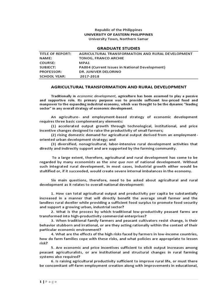 Agricultural and Rural Development | Download Free PDF | Agriculture ...