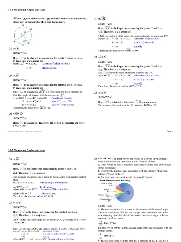 10-2 Measuring Angles and Arcs | PDF | Angle | Equations
