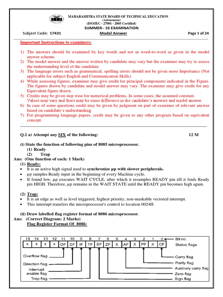MSBTE Summer 2016 Model Answer Paper | PDF | Assembly Language | Binary ...