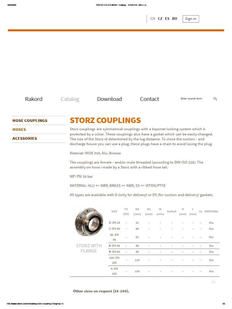 03 - Storz Couplings - Catalog - Rakord 100 S.R | PDF | Building ...