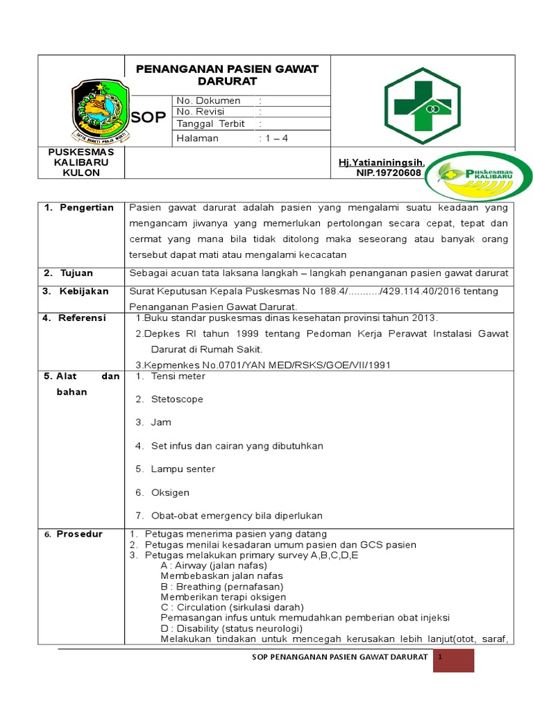 SOP Penanganan Pasien Gawat Darurat | PDF | Sains & Matematika
