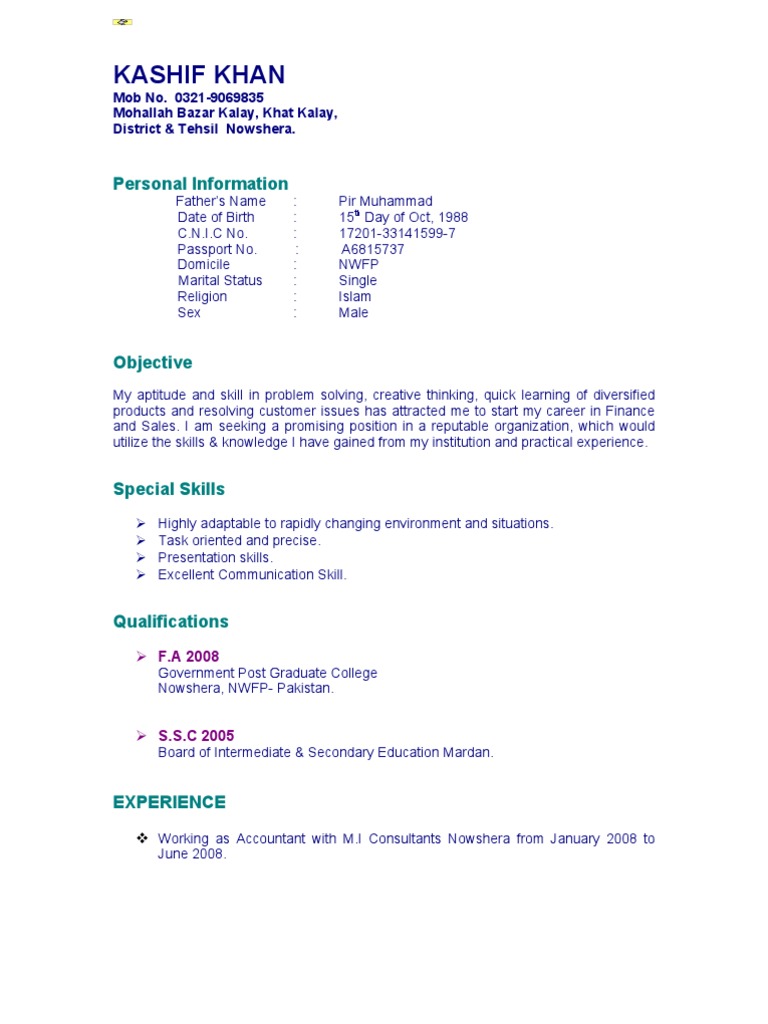 Kashif Khan - Finance & Sales Resume | PDF | Career & Growth