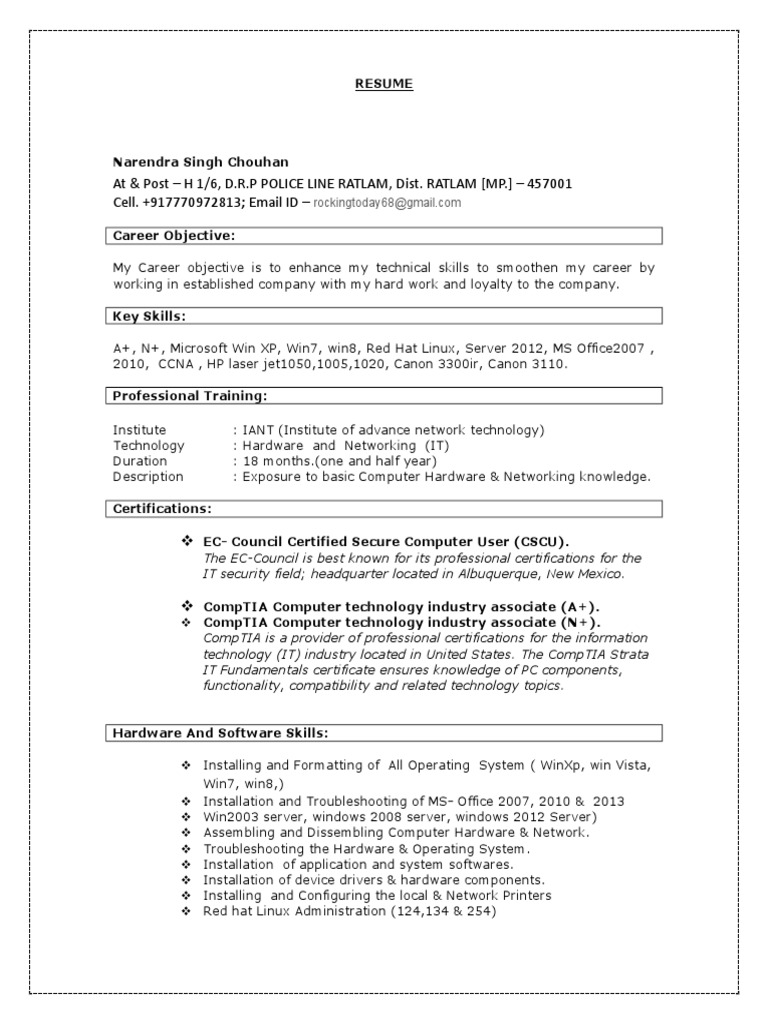 Narendra CV | PDF | Comp Tia | Operating System