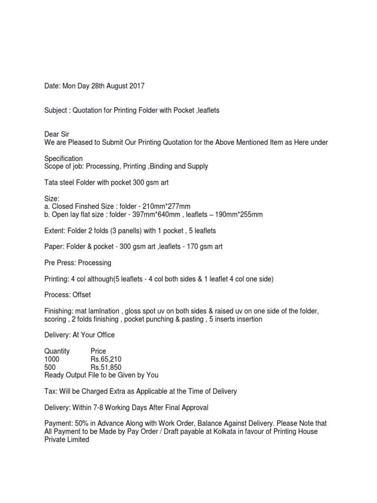 Brochure Quotation Format | PDF