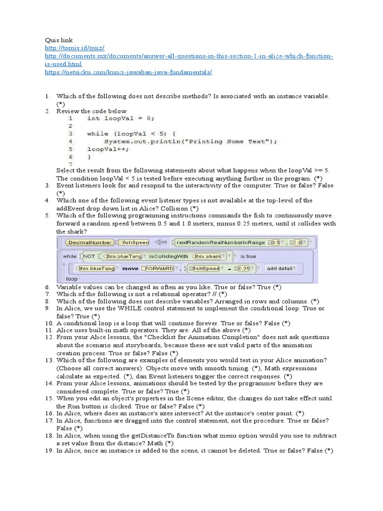 Quiz Alice | PDF | Inheritance (Object Oriented Programming) | Control Flow