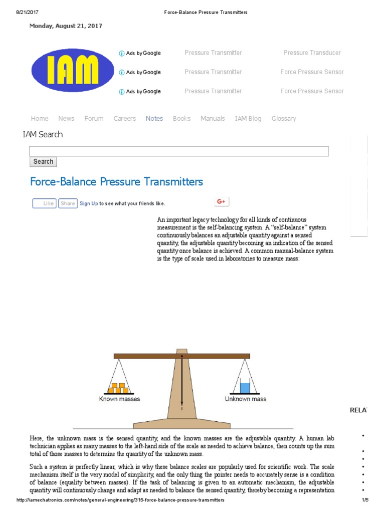 Electronic and Pneumatic Force-Balance Pressure Transmitters | PDF ...