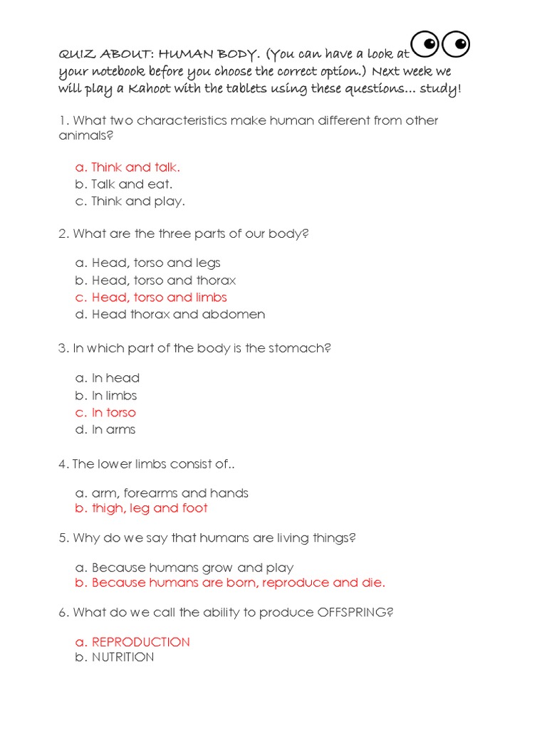 Kahoot 3rd HUMAN BODY | PDF