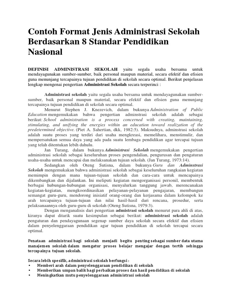 Contoh Format Jenis Administrasi Sekolah Berdasarkan 8 Standar ...