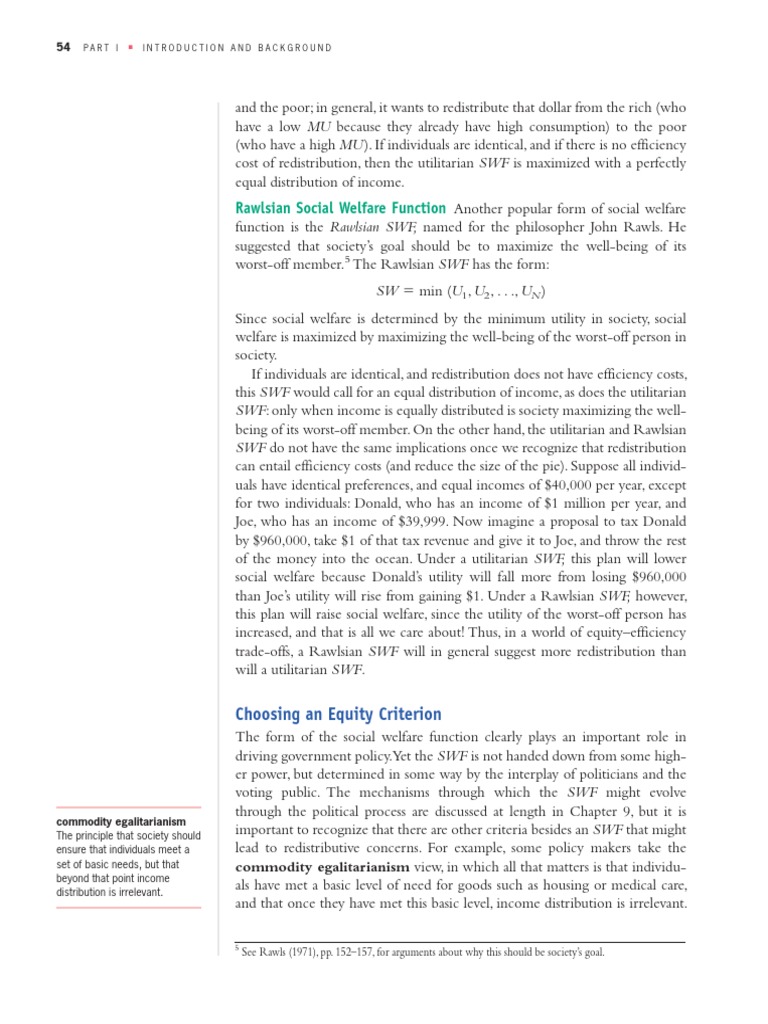 Rawlsian Social Welfare Function: Choosing An Equity Criterion | PDF ...