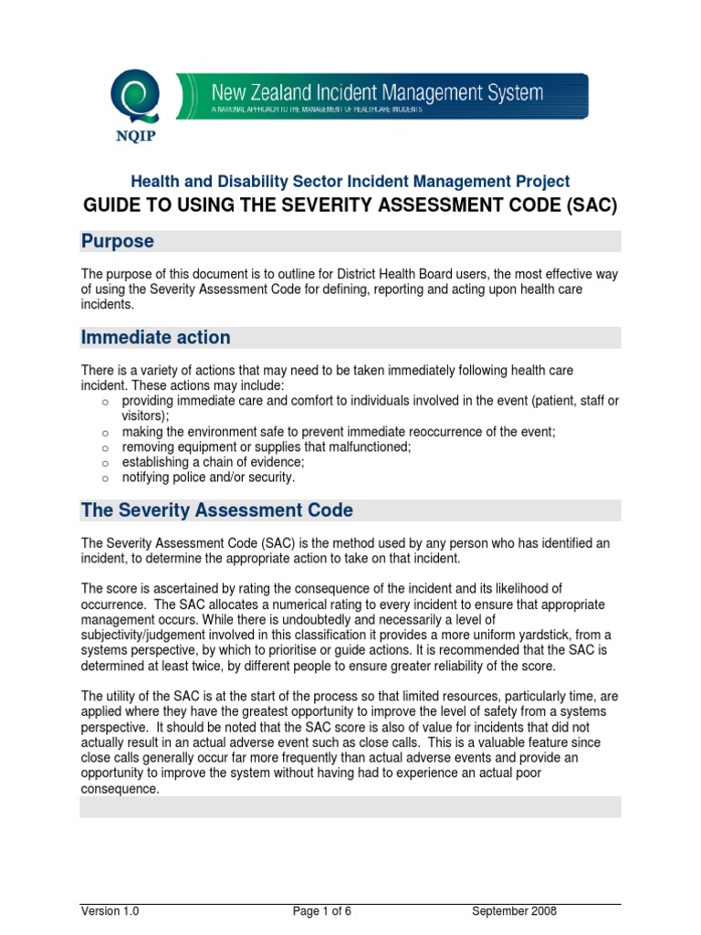 Guide To Using The Severity Assessment Code (Sac) : Purpose | PDF ...