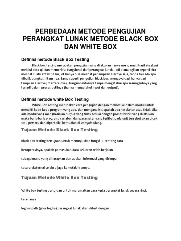 Perbandingan Black Box dan White Box Testing | PDF